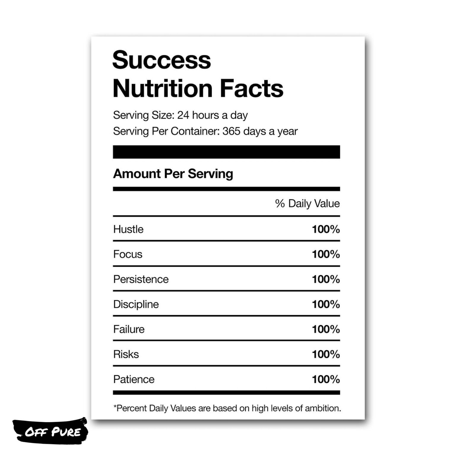 Tableau "Success Nutrition Facts White" | Off Pure